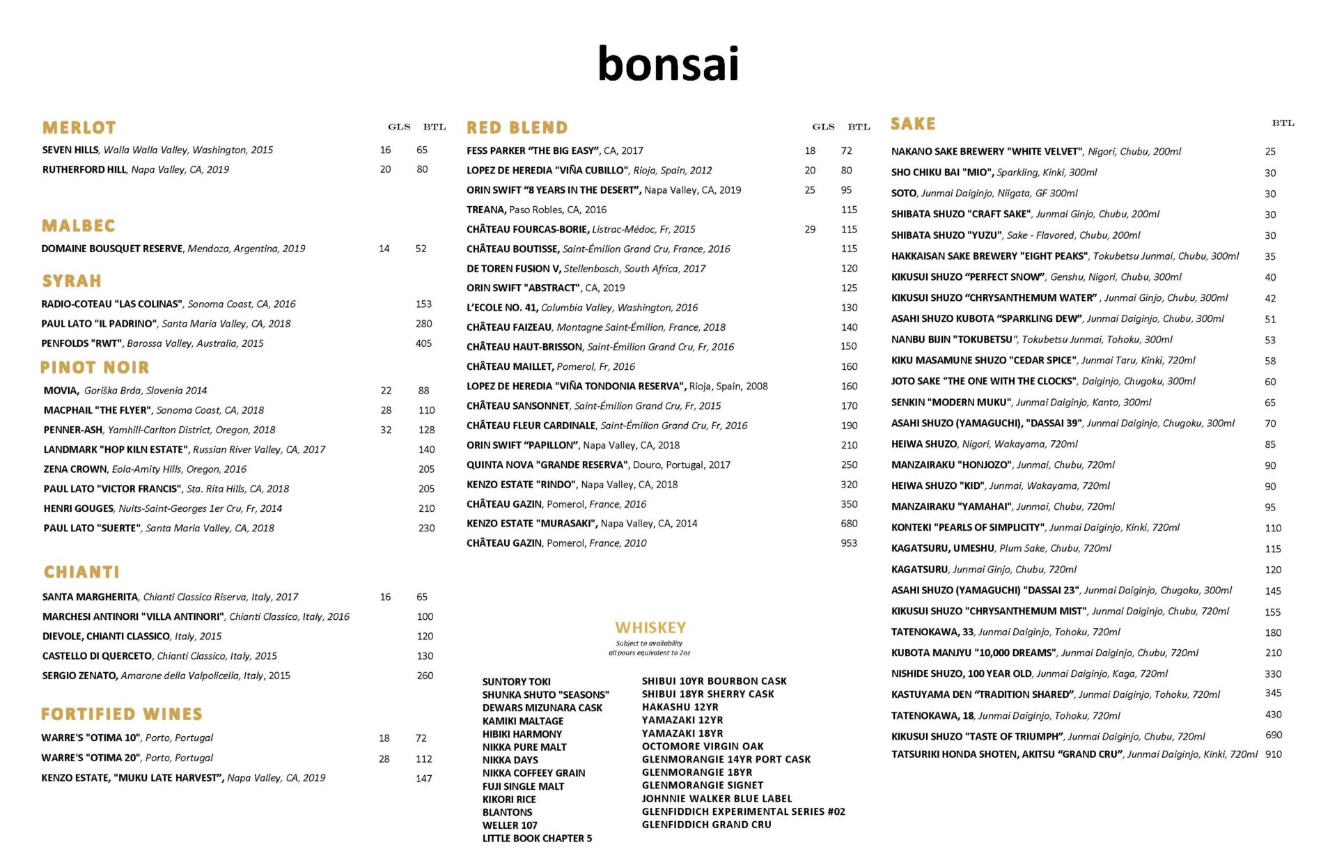 Menu | Japanese Cuisine | Bonsai
