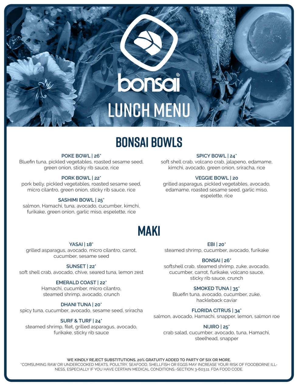 Lunch Menu | Japanese Cuisine | Bonsai